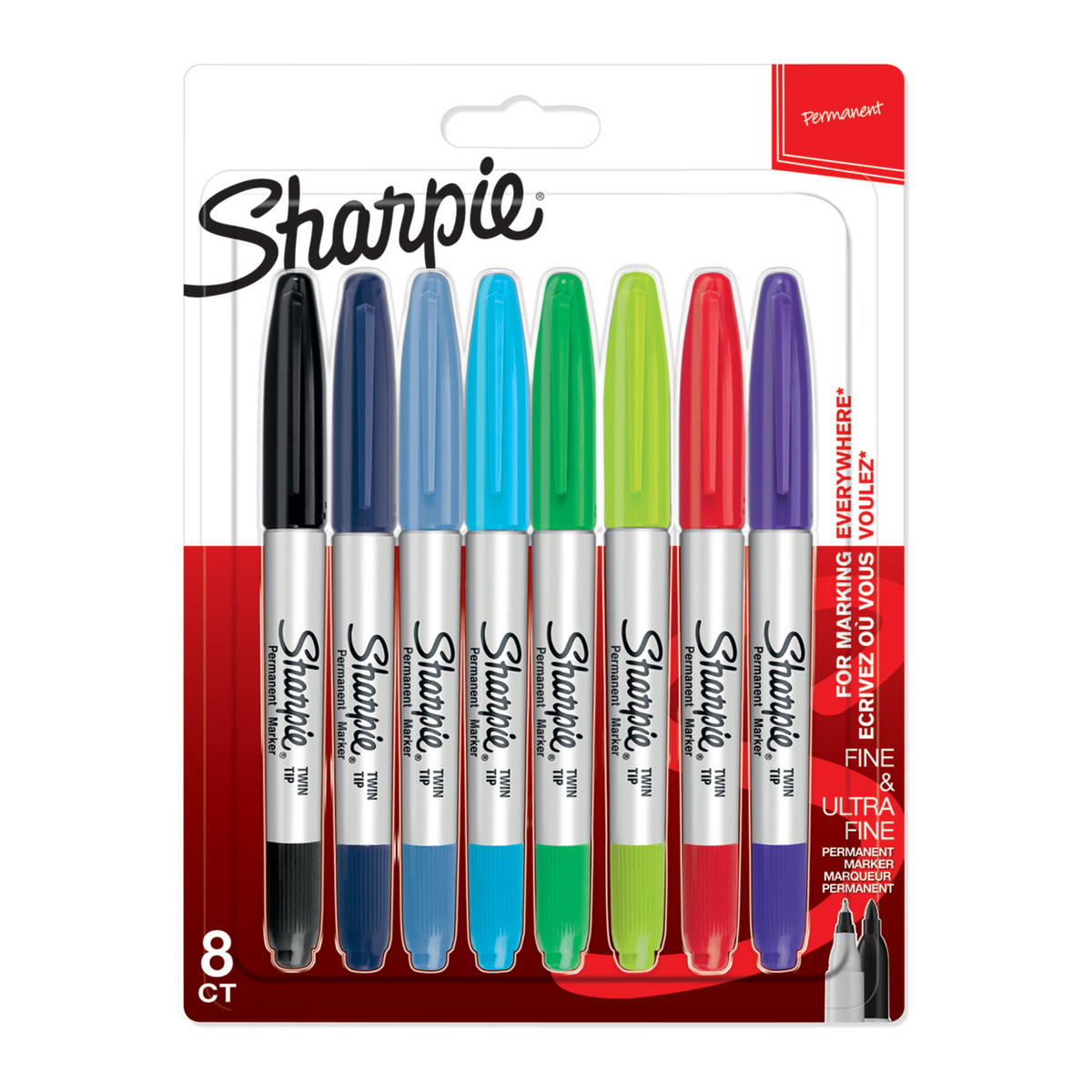 Sharpie Twin Tip Ultra Fine Permanent Marker Pack of 8